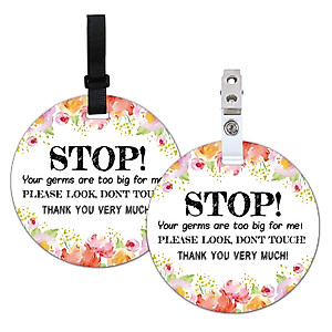 Stop, No Touching Baby Car Seat Sign or Stroller Tag, 2 Pack Flower Baby Car Safety Signs Tags for Newborn Baby, Baby Car Seat, Baby Stroller Backpack. (5 Inches)