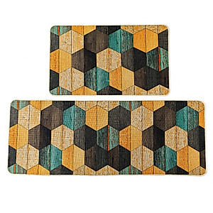 Kitchen Mat Set - Non Skid Kitchen Rugs and Mats Anti Fatigue Kitchen Floor Mats Rubber Back Absorbent Washable Kitchen Rug Set 2 Piece 17''x29''+17''x47'' LISIBOOO