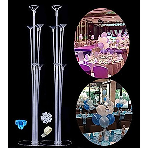 2 Sets of Balloon Stand Kits 28'' balloon arch kit with base, Reusable Clear Balloon Column Stand kit for Table, Including Glue, Tie Tool, Flower Clips, for Home Outdoors Birthday Wedding Party Decorations (2 set)