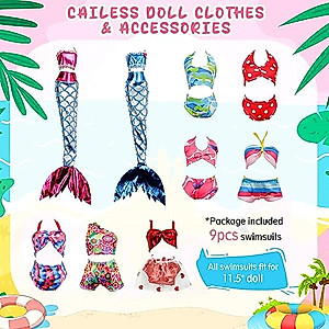 CAILESS Doll Clothes Accessories - 36Pcs Girl Doll Clothes Swimsuit Series for 11.5''Doll Included Bikini Mermaid Swimsuit Surfboard Beach Chair Swimming Ring Beach Accessories