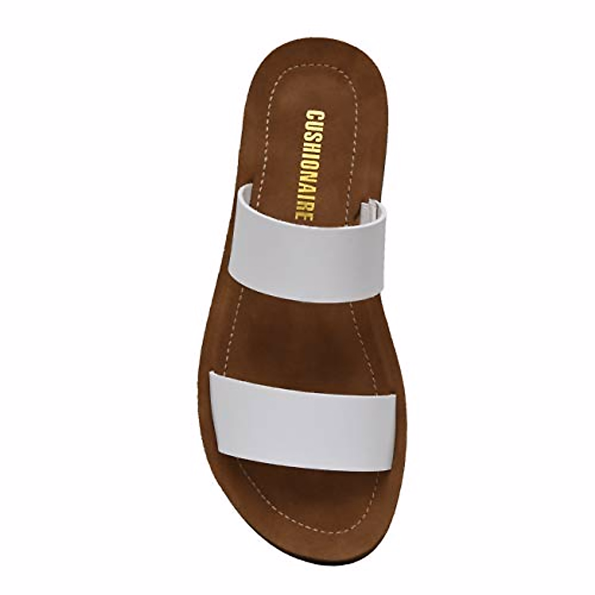 CUSHIONAIRE Women's Imelda 2 band slide sandal +Memory Foam, WHITE 9