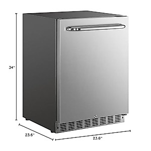 HCK 24 Inch Outdoor Refrigerator, Undercounter Refrigerators with Stainless Steel Door, 161 Can Beverage Fridge for Home Bar, Kitchen, Patio, Outdoor, and Commercial Use - 5.12 Cu.Ft