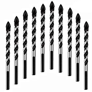 Multipurpose Drill Bits, 10-Piece 6mm Multi-Material Drill Bit Set for Drilling in Tile, Glass, Concrete, Brick, Wood, and Plastic, Tungsten Carbide Tipped Masonry Drill Bit Set for Wall Mirror