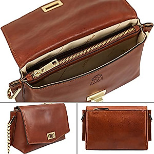 Time Resistance Leather Crossbody Bag for Women - Full Grain Leather Shoulder Bag - Stylish Messenger Bag Purse (Cognac)