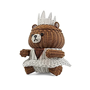 G6 COLLECTION Bear Rattan Storage Basket with Lid Decorative Bin Home Decor Hand Woven Shelf Organizer Cute Handmade Handcrafted Gift Art Decoration Artwork Wicker (Princess Bear)