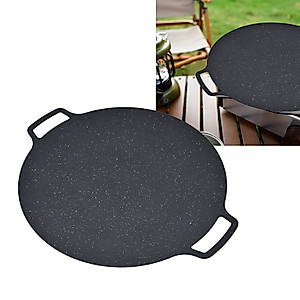 BBQ Grill Pan, Korean BBQ Grill Pan Iron Nonstick Round Grilling Tray BBQ Cast Iron Grill Pan for Outdoor Pork Belly Pancakes (30CM)
