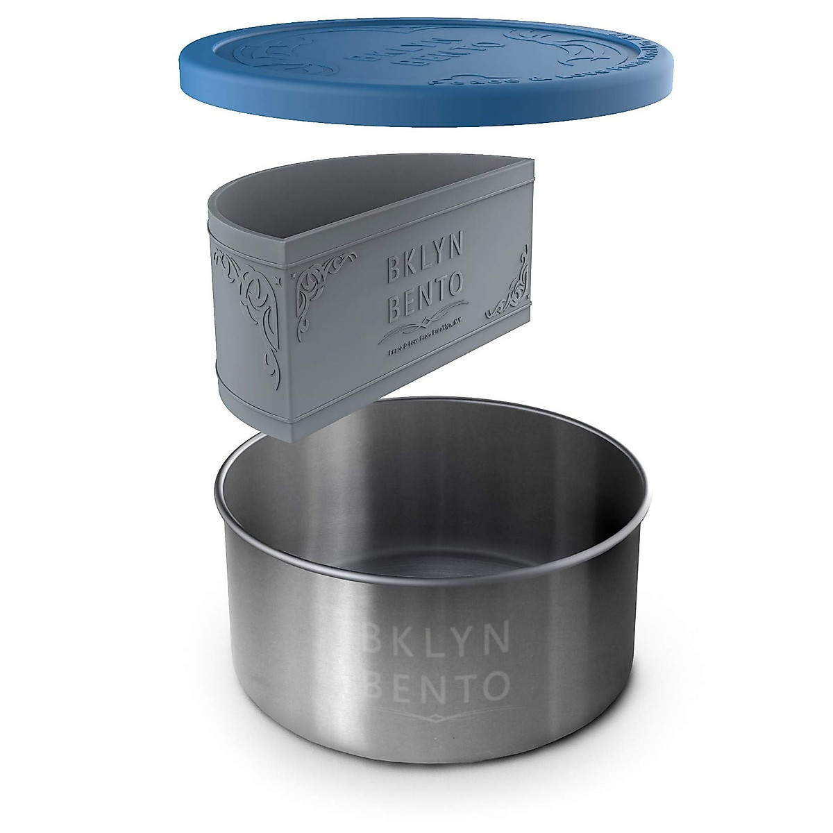 Stainless Steel Food Container With Silicone Food Separator and Leak Proof Silicone Lid | Metal Lunch Box Divider | Bento Box | Portion Control Snacks (Blue & Grey (Food Separator)