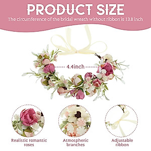 Lyrow 3 Pcs Camellia Flower Crown Rose Headpiece Wedding Flower Girl Headpiece Boho Flower Girl Hair Accessory Flower Crown Flower Girl Headband for Baby Toddler Communion Prom Photography