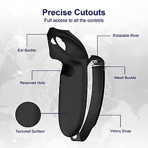 XFORTEN Controller Extension Grips Cover for Oculus Quest 2, Controller Protector with Adjustable Knuckle Straps, for Enhanced Comfort in VR Game Accessories and Beat Saber (Black)…