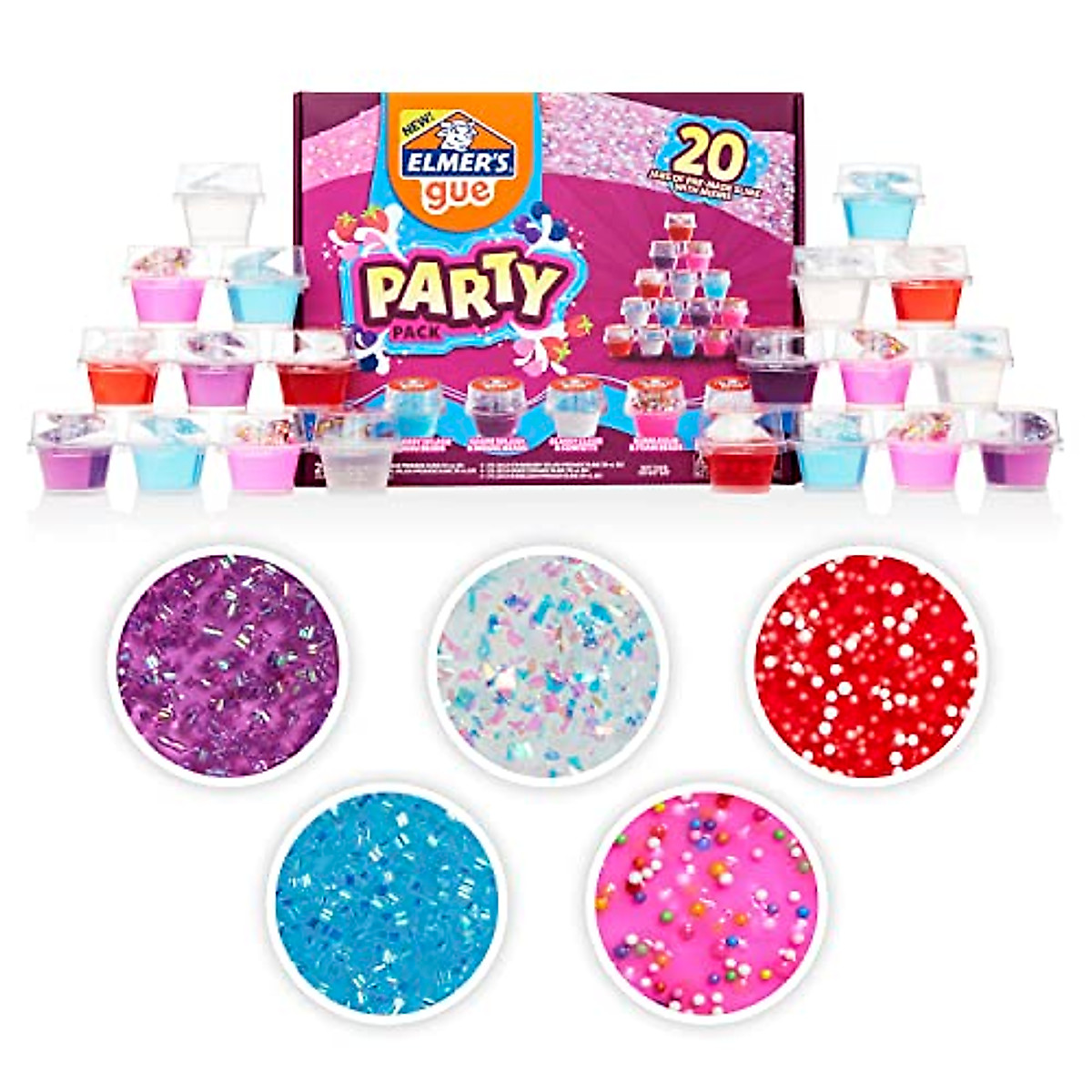 Elmer's PKG Gue Premade, Slime Kit, Includes Fun, Unique Add-Ins, Party Pack, 20 Count