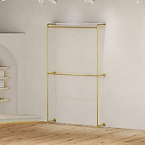 96.5”H Wall Mounted Clothe Rack, Gold Industrial Pipe Clothing Rack with Shelves Closet Rods System for Hanging Clothes Rack Multi-purpose Heavy Duty Hanging Rod