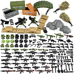 Feleph Weapons Pack Army Military Building Block for Soldier Figures, WW2 Toy Swat Bricks Gear Pieces Set Equipment Kit Compatible with Major Brand