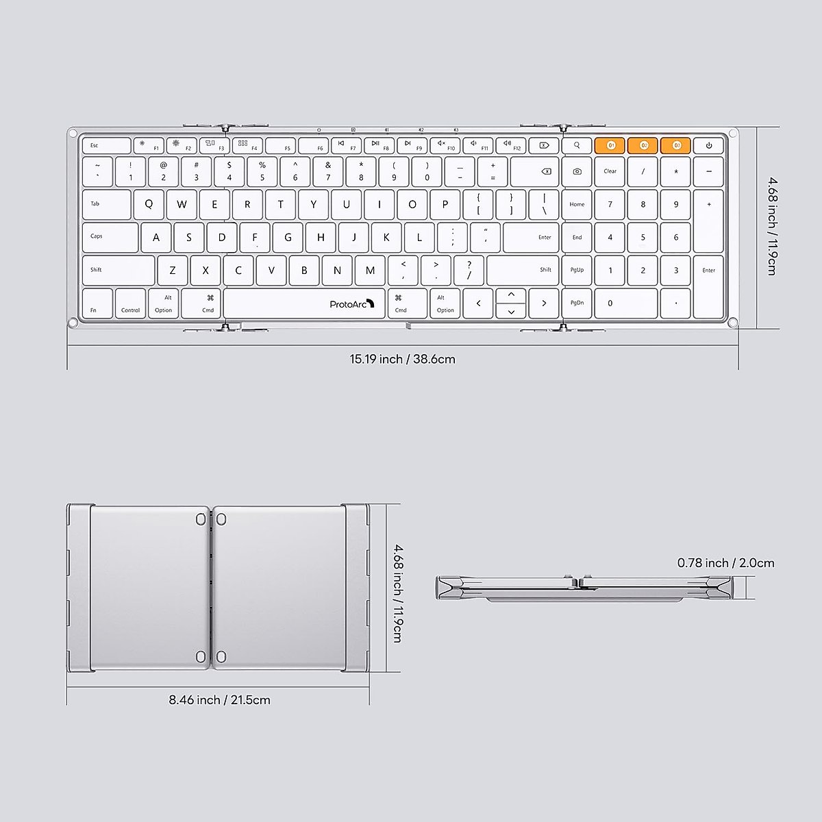 ProtoArc Foldable Bluetooth Keyboard for Mac, XK01-A Folding Wireless Keyboard with Number Pad, Full Travel Keyboard for Macbook, iMac, iPad 10.2, iPad Pro/Air/Mini, iPhone