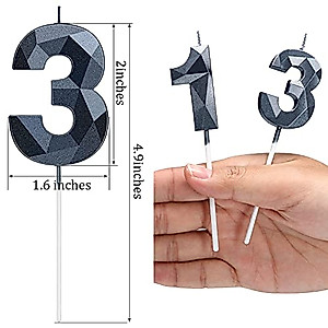 13th Birthday Candles, 3D Diamond Shape Number 13 Candles Happy Birthday Cake Topper Numeral Candles Decoration for Birthday Wedding Party Reunions Theme Party Anniversary Favors (Black)