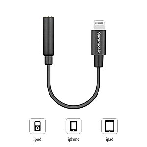 Saramonic 3.5mm TRRS to Lightning Female Adapter Cable, SR-C2002 3.5mm Micro Lightning to Apple Cable MFi Certified Compatible with iPhone, iPad Smartphones and Tablets (6cm)