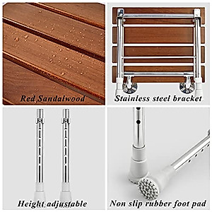 Folding Shower Seat Wall Mounted with Legs, Shower Seat Benches Stool Chair for Inside Shower, Fold Down Shower Seat for Seniors Small Shower Space, Foldable Fold up Waterproof Wood Height Adjustable