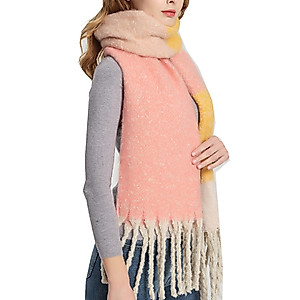 Wander Agio Winter Warm Scarf for Women Long Shawl Large Scarves Cold Weather Thick Blanket Scarfs Color Matching Yellow Pink 9