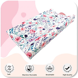 Floral Baby Diaper Changing Pad Cover, 2 Pack Infant Changing Table Mat Cover for Baby Girls Nursery Diaper Changing Cradle Mattress Sheets, Ultra Soft Jersey Knit