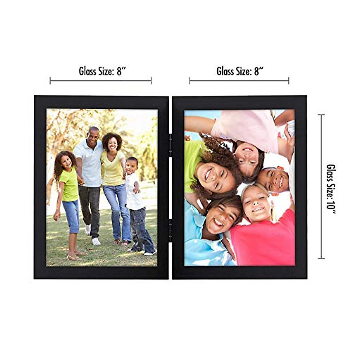 Americanflat Hinged 8x10 Picture Frame in Black - Double Picture Frame with Engineered Wood and Shatter Resistant Glass for Tabletop Display