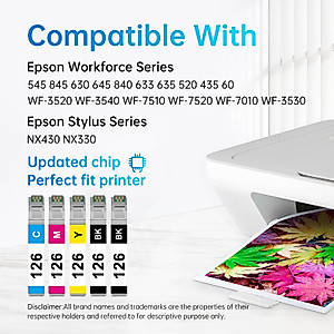 LEMERO Remanufactured Ink Cartridges Replacement for Epson 126 T126 to use with Workforce 545 845 630 645 840 633 635 520 WF-3520 WF-3540 Stylus NX430 (10 Pack)