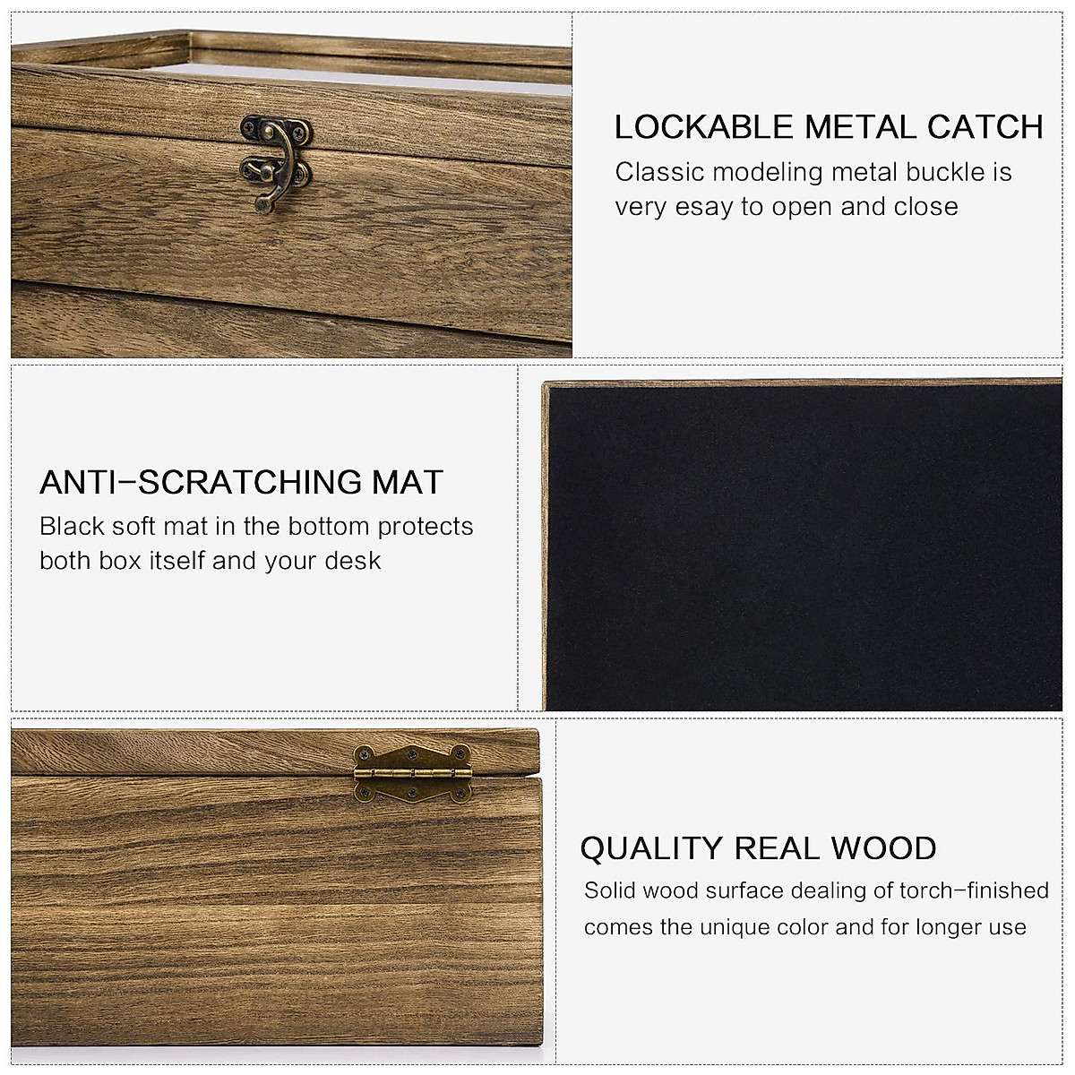 SRIWATANA Sunglasses Case Organizer for Women Men, Father's Day Gift, 12 Slot Wood Eyeglass Eyewear Display Box with Glass Top, Carbonized Black