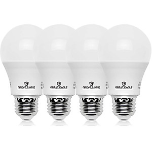 Great Eagle Lighting Corporation A19 75W Equivalent LED Light Bulb, UL Listed, 5000K Daylight, Non-dimmable, Standard Replacement (4-Pack)