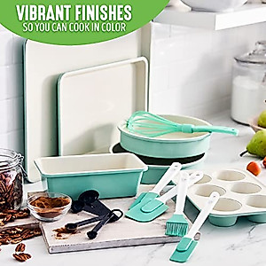 GreenLife Bakeware Healthy Ceramic Nonstick, 12 Piece Baking Set with Cookie Sheets Muffin Cake and Loaf Pans including utensils, PFAS-Free, Turquoise
