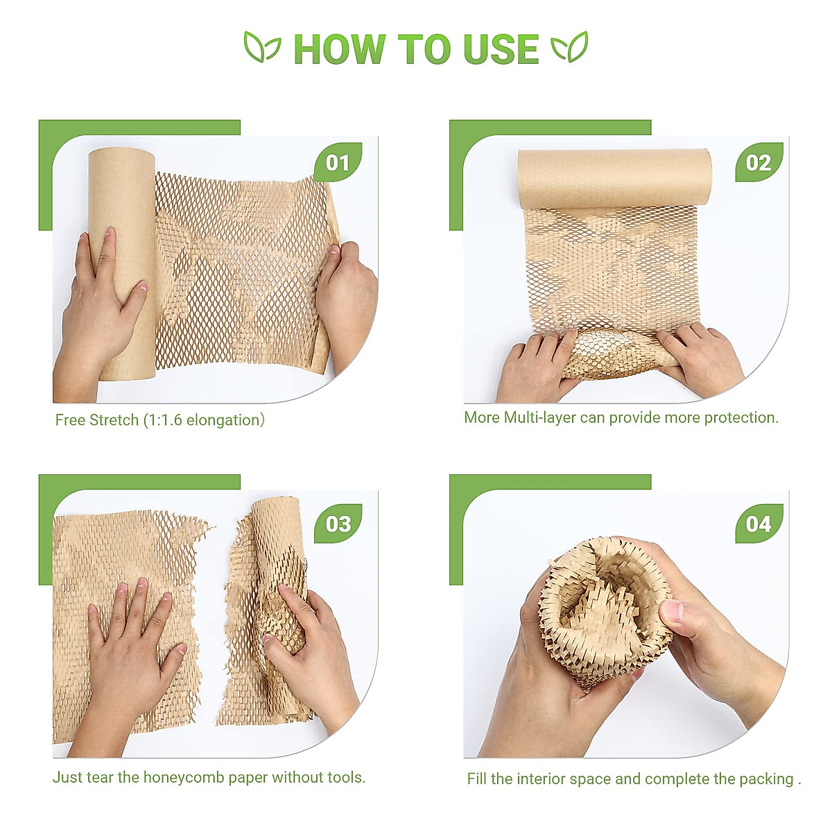 WOJEE Honeycomb Packing Paper Eco-Friendly Bubble Cushioning Wrap Roll with 12 Fragile Sticker Labels, Recyclable Kraft Packing Paper for Moving, Shipping Suppliers (12 Inch x132 Feet, Brown)