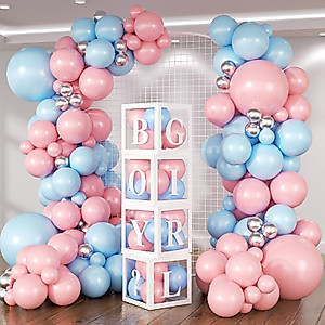HKYOOD 140Pcs Gender Reveal Balloon Garland Arch Kit - Pink and Blue Balloons Silver Latex Balloon for Boy or Girl Gender Reveal Decorations Birthday Party Baby Shower Celebration Anniversary (No Box)