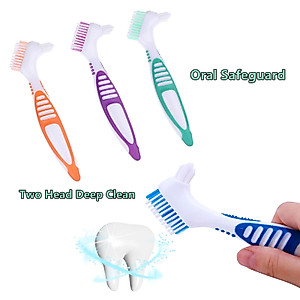 Wenplus 4 Pieces Denture Cleaning Brush Double Sided Denture Toothbrushes Portable False Teeth Brush, 4 Colors (WEP-247O)