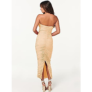 ANRABESS Women Ruched Bodycon Dress 2023 Summer Sexy Strapless Sleeveless Slit Party Cocktail Club Night Dresses Elagant Wedding Guest Evening Graduation Prom Dress 883qianxing-M Apricot