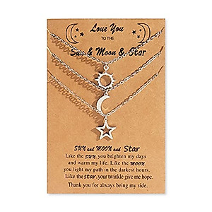 Friendship Necklaces for 3 Girls Cute BFF Necklace for Women Best Friend Necklace Dainty Sun Moon Star Necklaces Long Distance Relationship Necklace(Moon Sun Star)