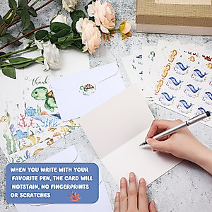 Jetec 48 Sets Sea Animal Thank You Cards Baby Shower Thank You Cards with Envelopes and Stickers Whale Crab Shark Turtle Ocean Creatures Note Cards for Summer Baby Bridal Shower Wedding, 4 x 6 Inch