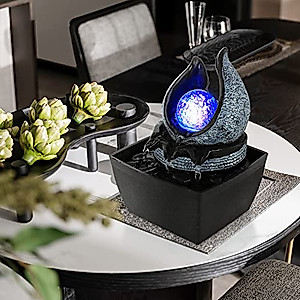 WICHEMI Indoor Fountain Tabletop Fountain Mini Waterfall Fountains Relaxation Water Feature Feng Shui Zen Meditation Desktop Fountain with Rolling Ball for Home Office Indoor Spaces Decor (Style 1)