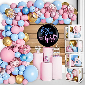 KISPATTI 168pcs Baby Boxes Gender Reveal Balloon Decorations, Pink and Blue Balloon Garland Arch Kit Baby Boxes with A-Z+Baby Letters for Baby Shower 1st Bday Boy or Girl Gender Reveal Party Supplies