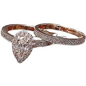 Classic Pear Shaped Water Drop Zircon Engagement Ring Fashion Ladies Trend Ring Set (6)