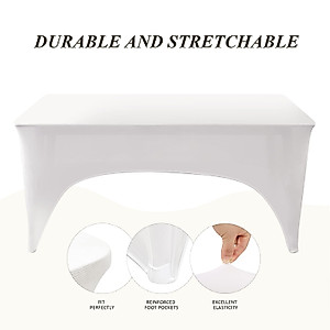 Fixwal 6FT Fitted Tablecloth, 2 Pack Table Covers for 6 Foot Tables, Table Cloth Rectangle Table, White Spandex Table Cover (72L x 30W x 30H Inch)