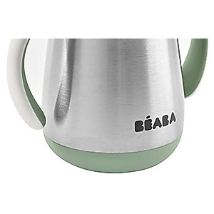 Beaba Stainless Steel Sippy Cup, Straw Sippy Cup with Handles, Toddler Sippy Cups, Baby Sippy Cup, Insulated Cup, Insulated Cup, 8+ mths, 8.5 oz, Sage