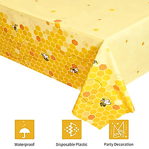 2 Pcs Bee Tablecloth Bumblebee Plastic Table Covers 87 x 51 Inches Disposable Party Tablecovers for Bumblebee Theme Baby Shower Birthday Party Decoration
