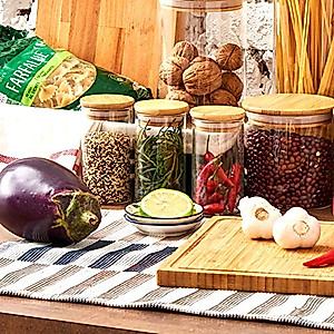 EZOWare 10oz Clear Glass Jars Bottle, 10pc Set Airtight Canister, Small Food Storage Containers with Natural Bamboo Lids and Chalkboard Labels for Kitchen, Bathroom, Home Decor, Party Favors