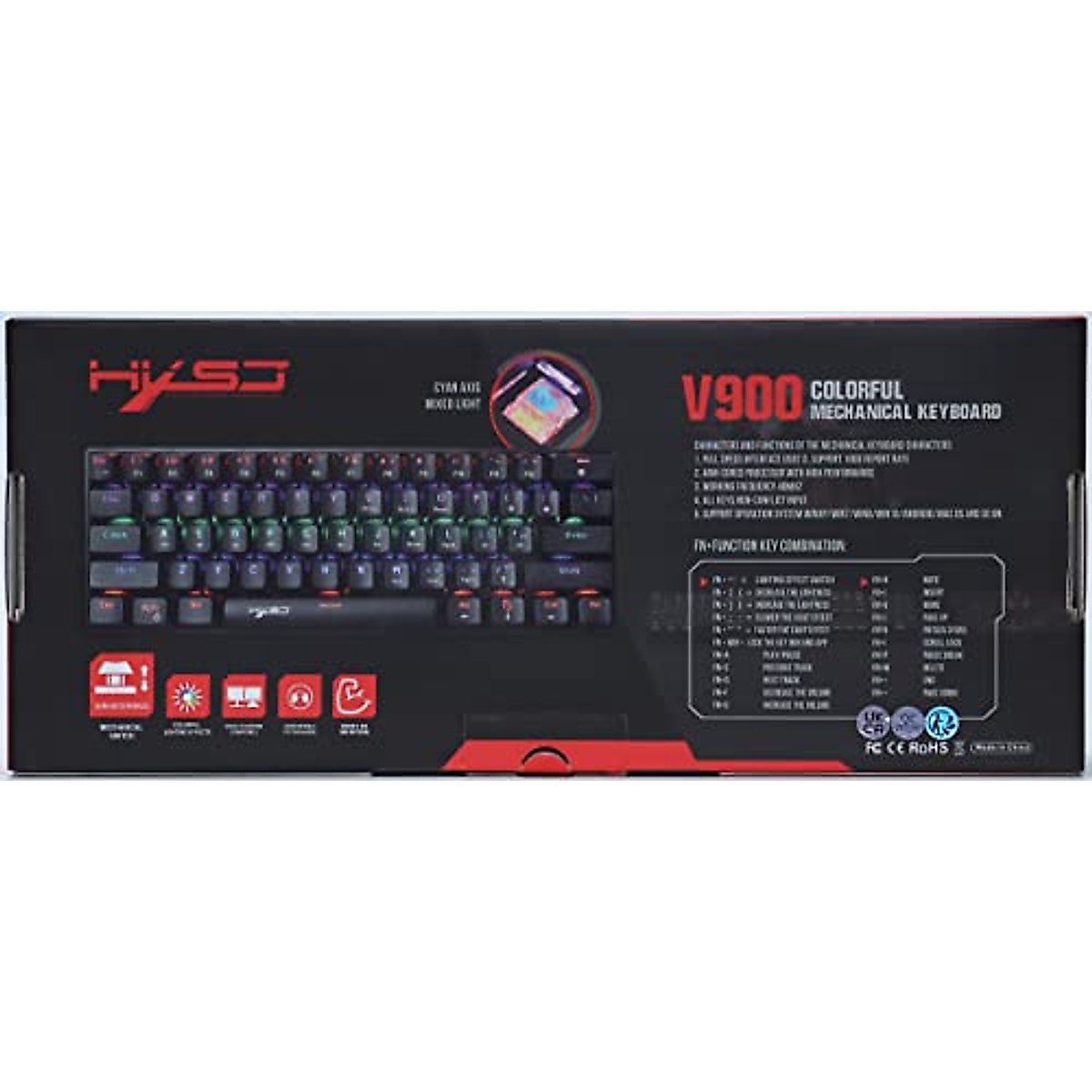 60% True Mechanical Gaming Keyboard Mouse Set, Type C Wired 61 Keys Layout Rainbow LED Backlit USB Waterproof Keyboard Anti-ghosting Keys+Lightweight RGB Mice 6400DPI for Computer/PC/Laptop/MAC(White)