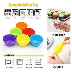 Silicone Cupcake Baking Cups 24 Pack, Reusable & Non-stick Muffin Cupcake Liners Holders Set for Party Halloween Christmas, Easy Clean Pastry Muffin Molds（Pack of 24,Multicolor）