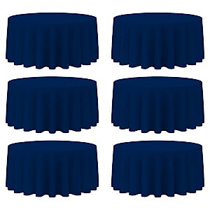 BRILLMAX 6 Pack Navy Blue Round Tablecloths 132 Inch - Circle Bulk Linen Polyester Fabric Washable Table Clothes Cover for Wedding Reception Banquet Birthday Party Buffet Restaurant