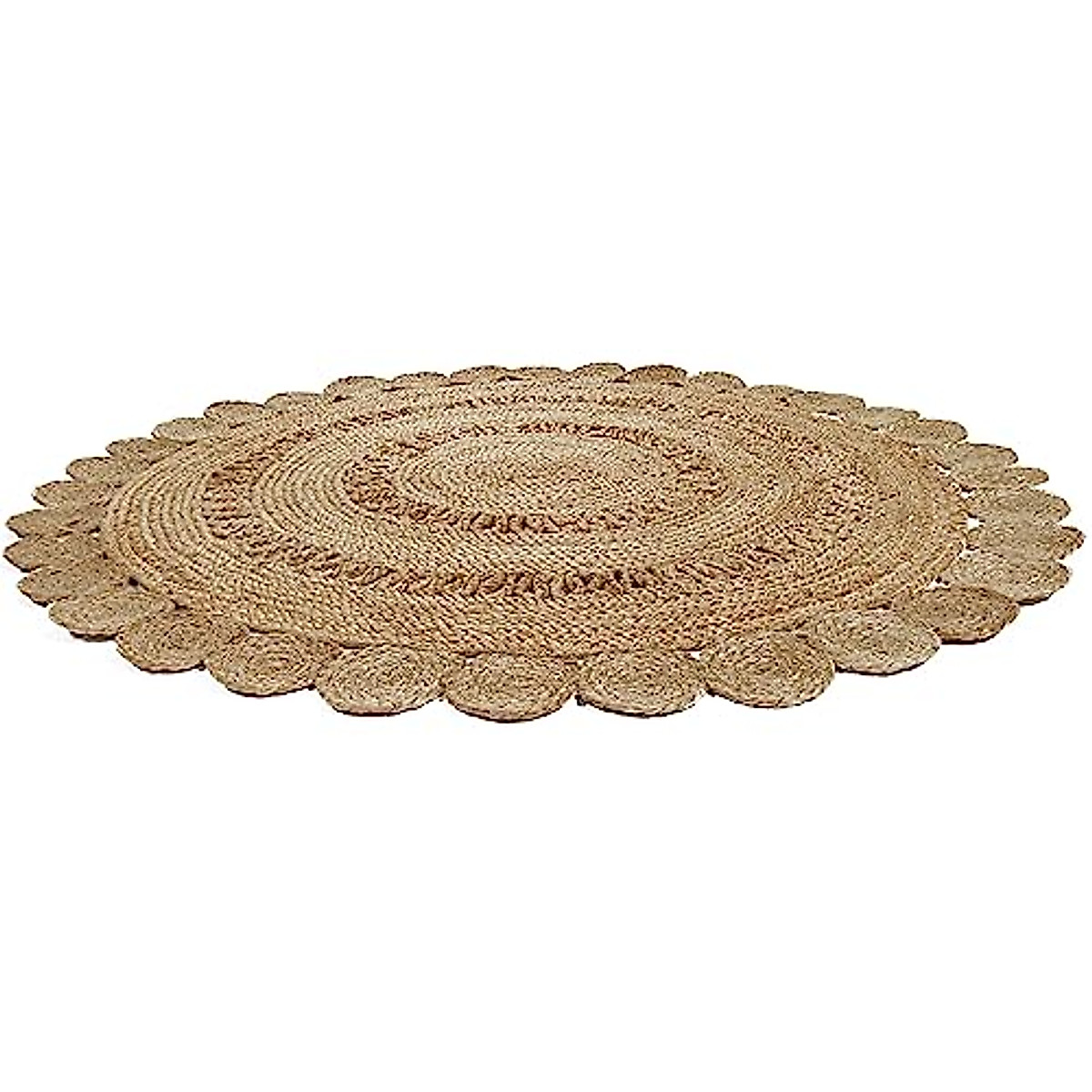 Bedding Craft Hand woven Farmhouse Jute Area Rug 6 Ft Round Natural Yarn, Rustic Vintage Beige Braided Reversible Rug, Eco Friendly Rugs for Bedroom, Kitchen, Living Room, Farmhouse 100% Jute Rug