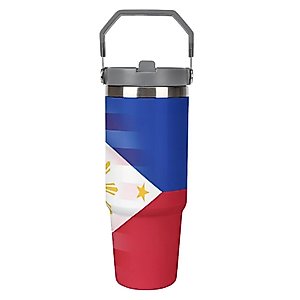 U.S. Philippines Flag Cute 30 Oz Tumbler with Handle Large Insulated Cup Stainless Steel Mug Gifts for Women Men