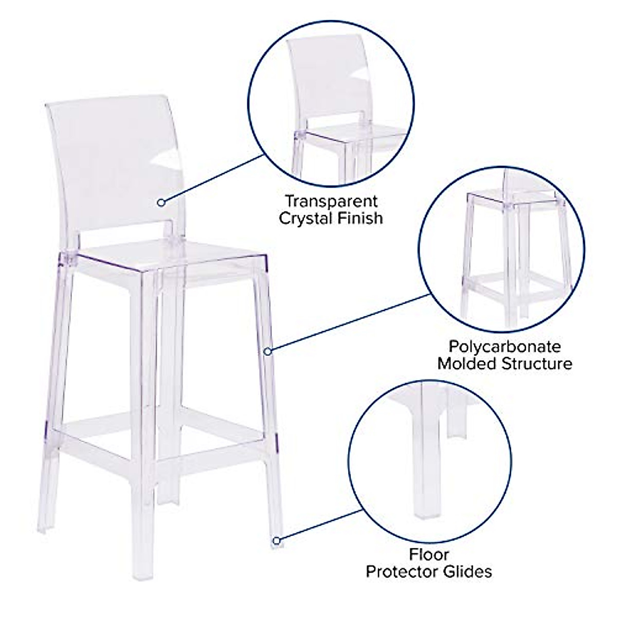 Flash Furniture 4 Pack Ghost Barstool with Square Back in Transparent Crystal