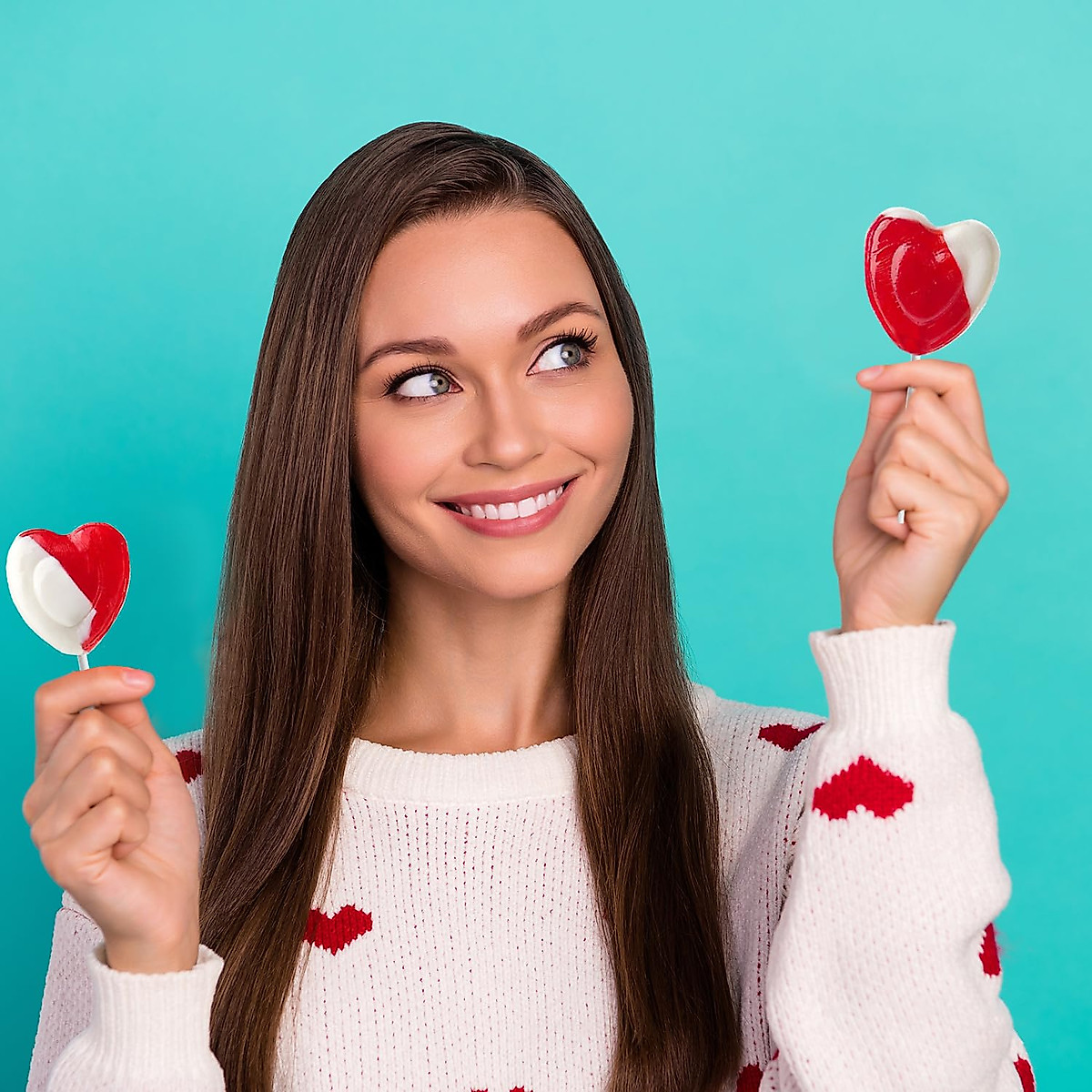 Lollipops Red Heart Shaped Strawberry N' Cream Flavored, 12 Lollipops, Individually Wrapped