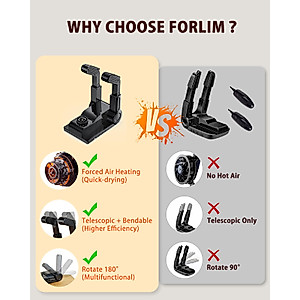 FORLIM Boot Dryer for Work Boots, Shoe Dryer with Heat Blower, Glove Dryer & Boot Warmer - 180° Adjustable Dry Rack - Telescopic Bendable Dry Ports - Intelligent Timer - Black