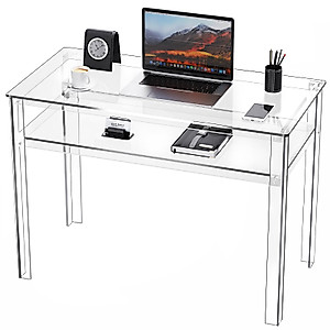 solaround Clear Acrylic Desk with Open Storage, Home Office Computer Writing Desk Office Study Table (Clear, 39.4'' x 19.7'' x 29.5'')