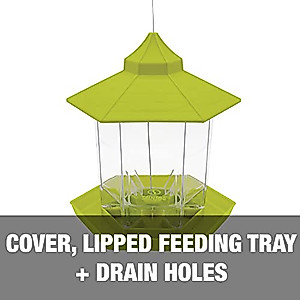 Sun Joe SJ-WBFX-GRN Wild Bird Hanging Feeder, w/Roof and Hexagonal Shape, for Outdoor Garden & Yard Decoration, 2.15 Lbs Bird Seed & Nut Capacity